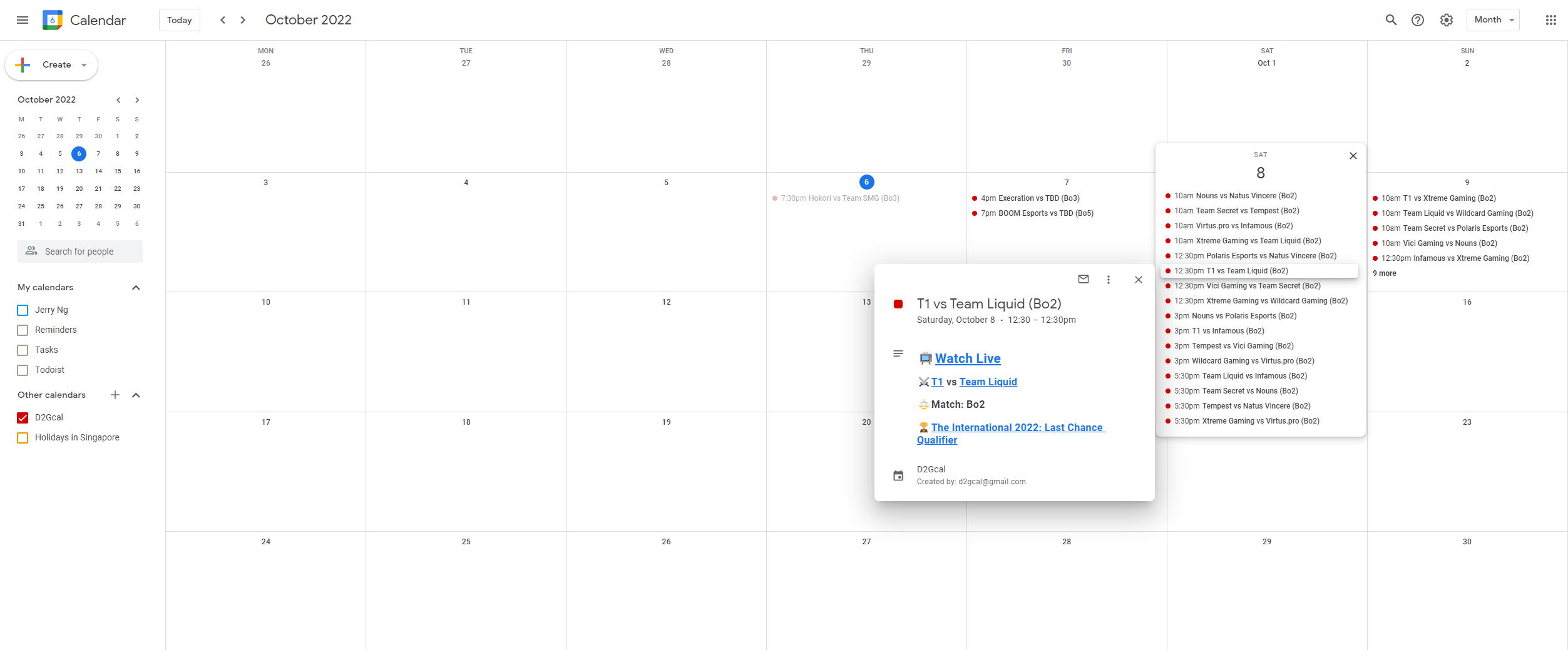 Add Dota 2 Upcoming Match to Google Calendar